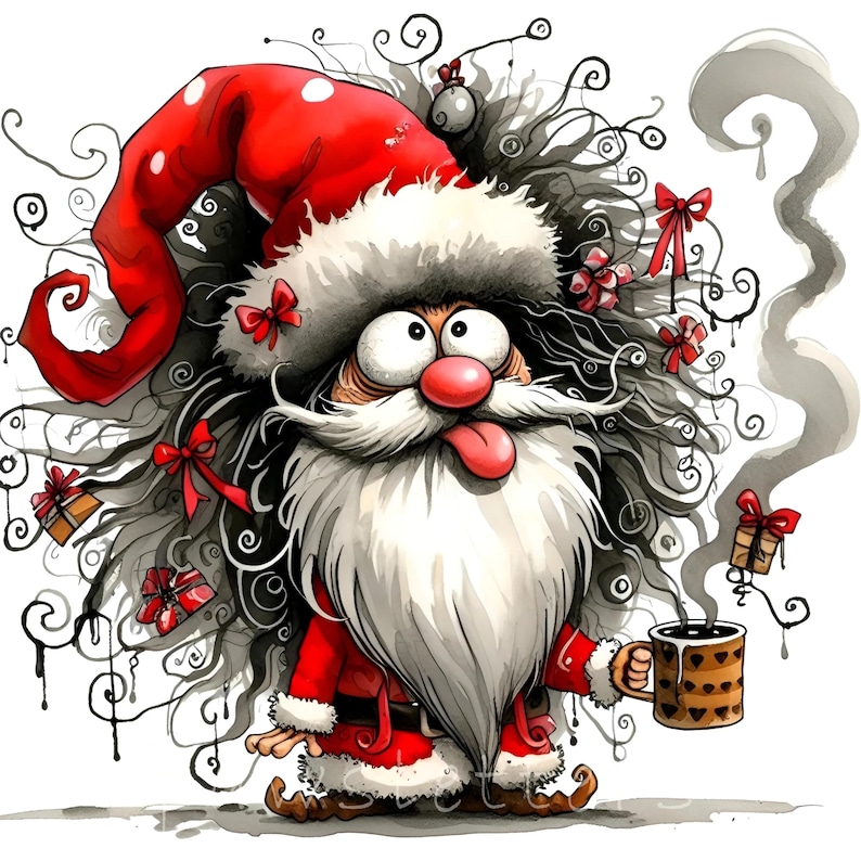 10 Whimsical Santa and Snowman Clipart, Quirky Christmas Clipart, JPG ...