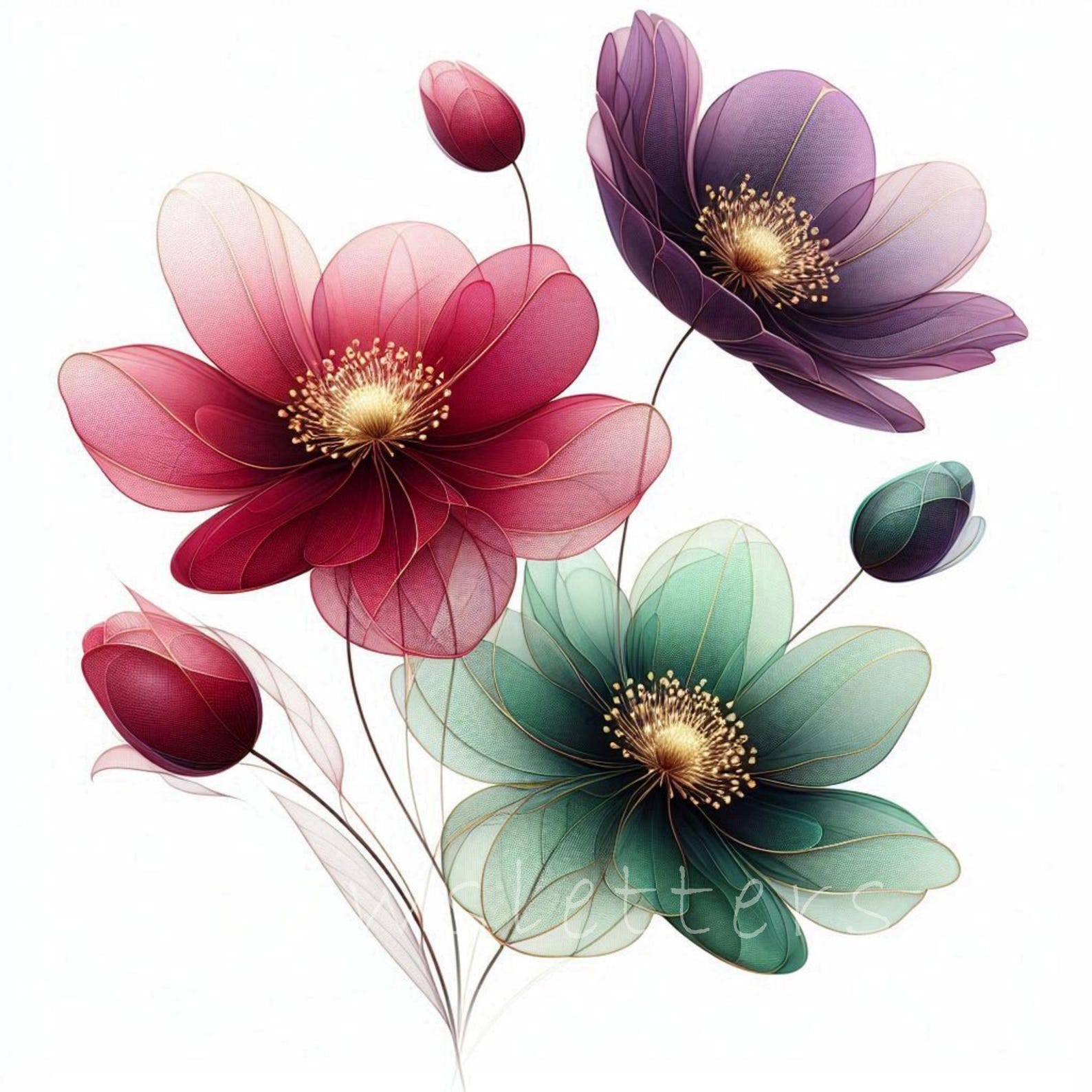 Berry Bliss Abstract Flowers Clipart | Set of 10 | High Quality 300 DPI ...