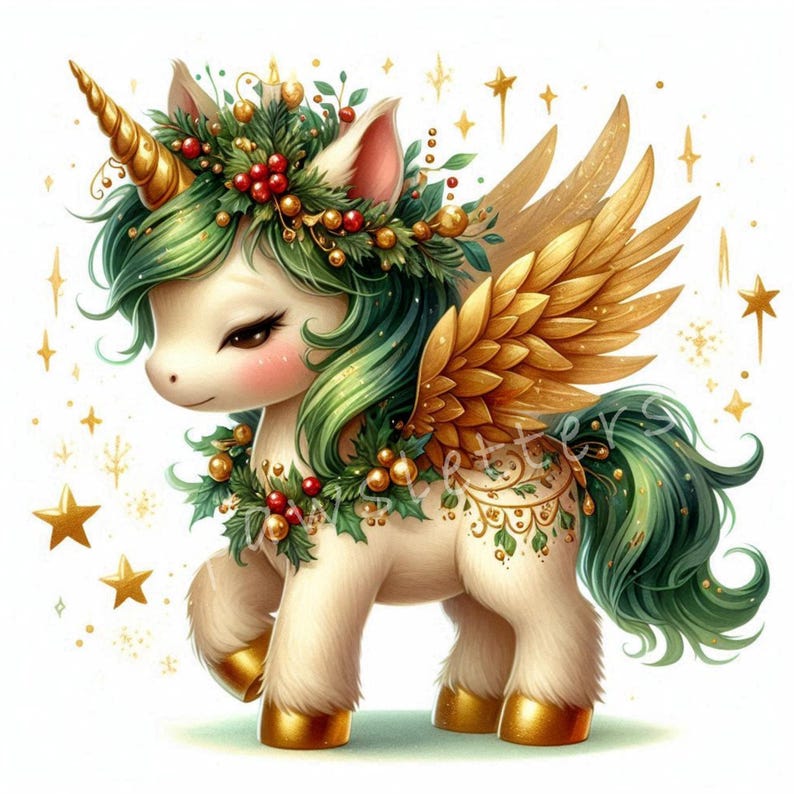 Yuletide Spirit Unicorn Clipart 10 High Res Watercolor Jpgs, Junk ...