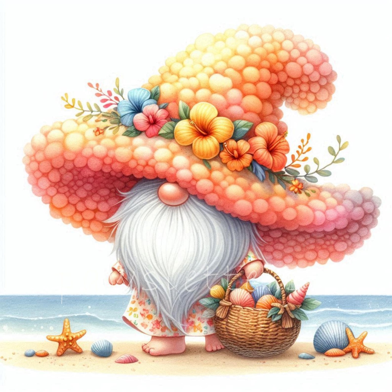 Tropical Sunset Gnome Clipart, 10 High Quality Jpgs, Watercolor Summer ...