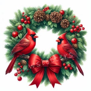 Christmas Wreath With Cardinals Clipart 10 High Res Watercolor Jpgs ...