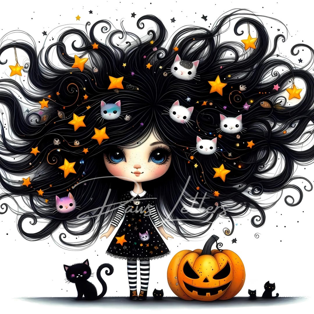 Midnight Cat Enchantress Clipart | Spooky Black Cat & Witch Jpgs ...