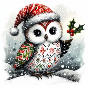 Merry Owl in a Santa Hat Clipart | Set of 10 | High Quality 300 DPI ...