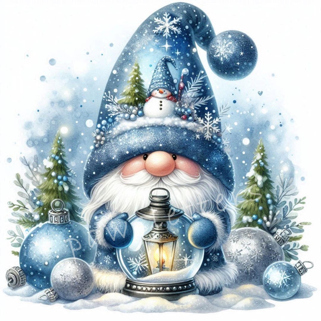 Snow Globe Gnomes Clipart 10 High Res Watercolor Jpgs for Junk Journal ...