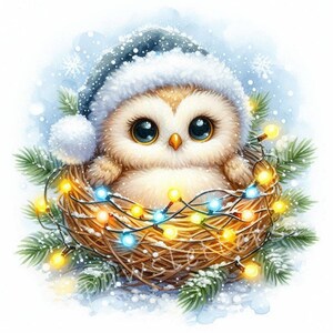 Christmas Owl Clipart 10 High Res Watercolor Jpgs Cute Winter Animals ...