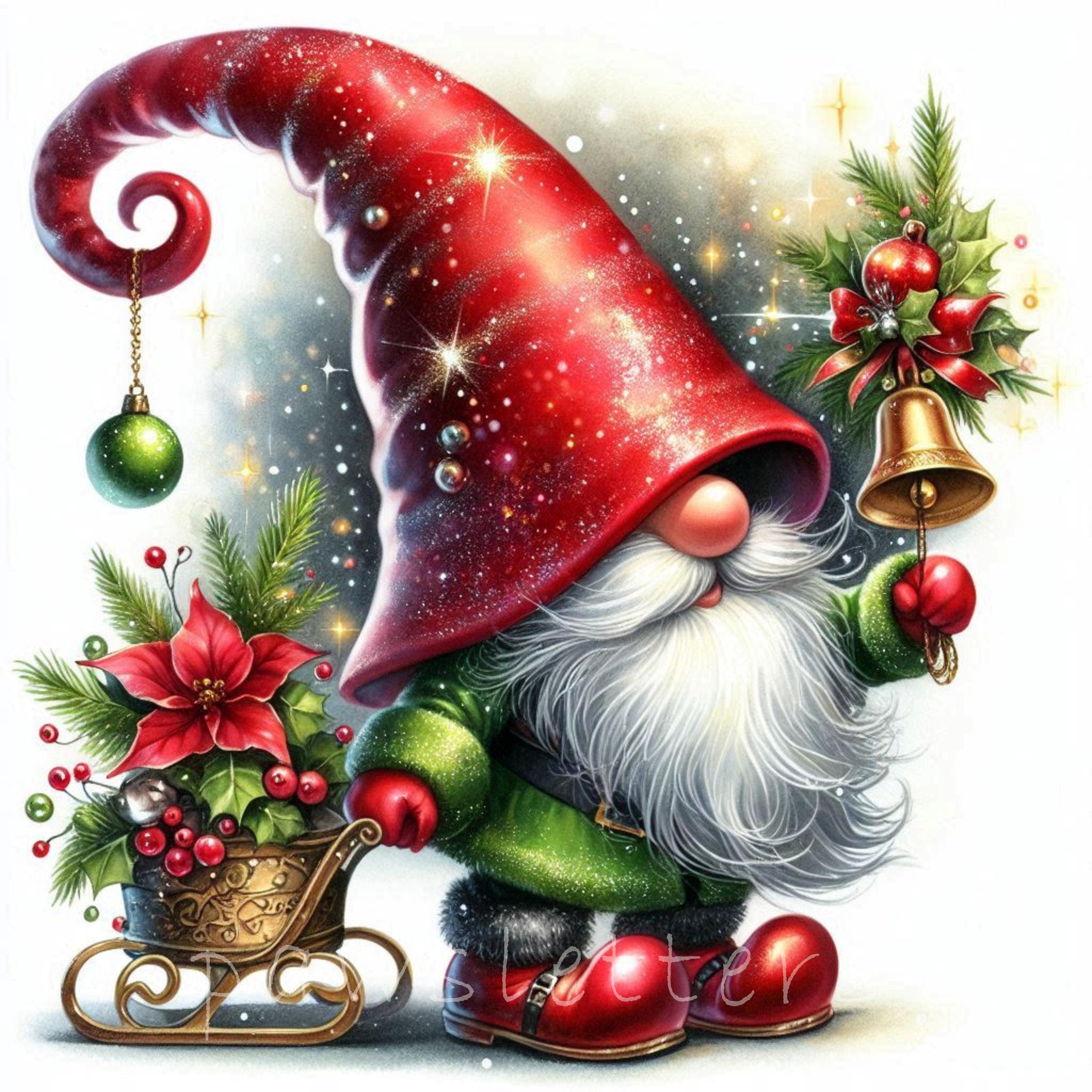 Festive Christmas Gnome Clipart, 10 High Res Watercolor Jpgs for Junk ...