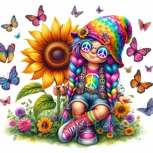 Groovy Floral Gnomes Clipart | Set of 10 | High Quality 300 DPI Jpegs ...