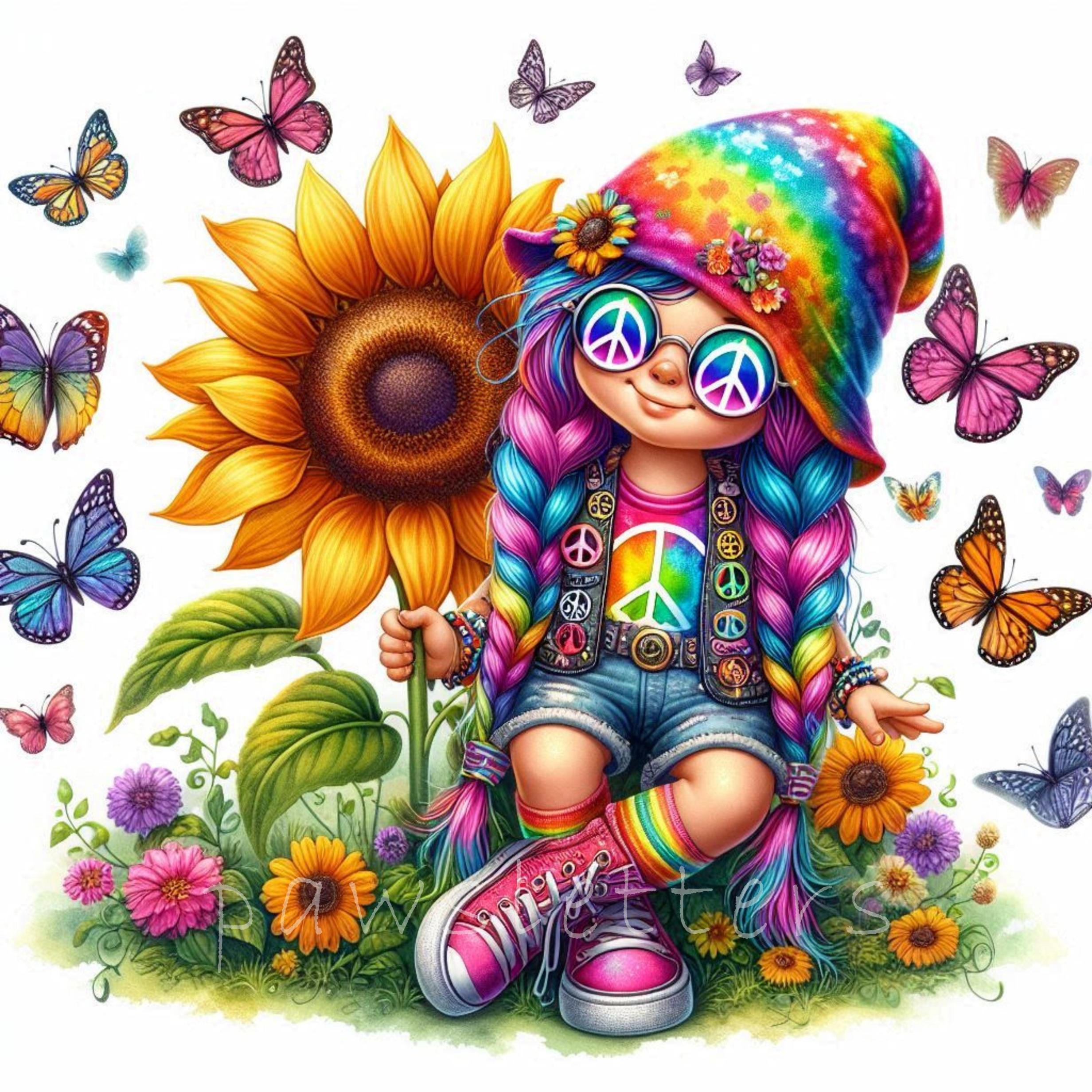 Groovy Floral Gnomes Clipart | Set of 10 | High Quality 300 DPI Jpegs ...
