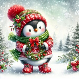 Christmas Penguin Clipart | Set of 10 | High Quality 300 DPI Jpegs ...