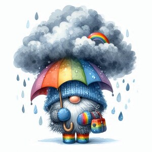 Rainy Day Gnome Clipart | Set of 10 | High Quality 300 DPI Jpegs | Cute ...