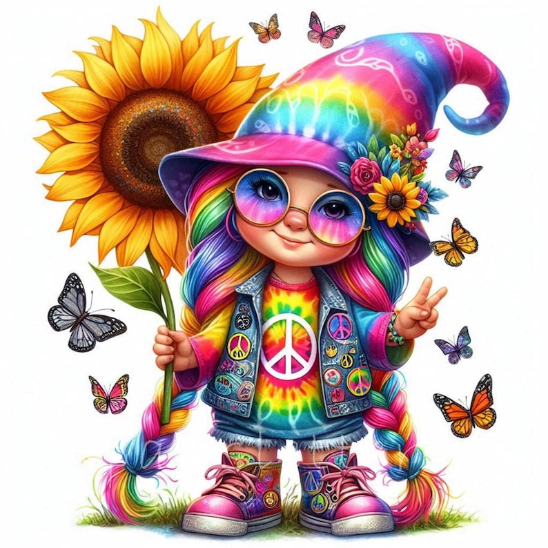 Groovy Floral Gnomes Clipart | Set of 10 | High Quality 300 DPI Jpegs ...