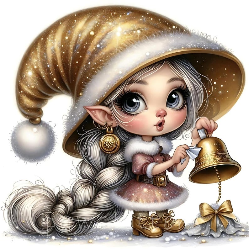 Christmas Bell Gnome Clipart, 10 High Res Watercolor Jpgs for Junk ...