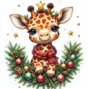 Christmas Giraffe Clipart 10 High Res Watercolor Jpgs Winter Animals ...