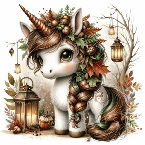 Hello Fall Woodland Unicorn Clipart | Set of 10 | High Quality 300 DPI ...