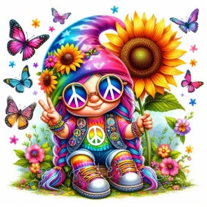 Groovy Floral Gnomes Clipart | Set of 10 | High Quality 300 DPI Jpegs ...