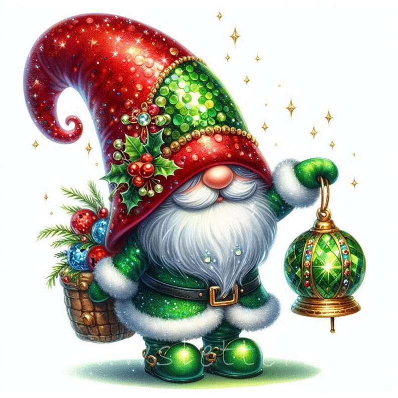 Festive Christmas Gnome Clipart, 10 High Res Watercolor Jpgs for Junk ...