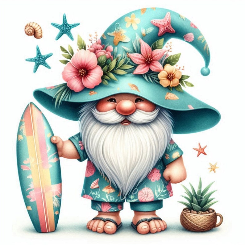 Summer Beach Gnome Clipart | Set of 10 | High Quality 300 DPI Jpegs ...