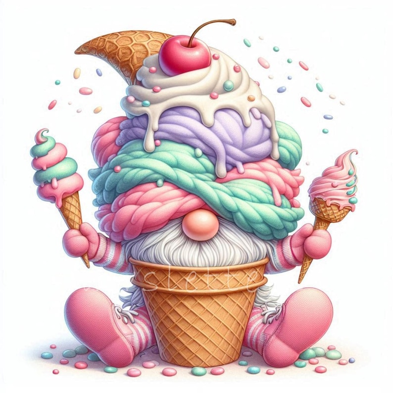 Ice Cream Gnome Clipart, 10 High Quality Jpgs, Watercolor Summer Gnome ...