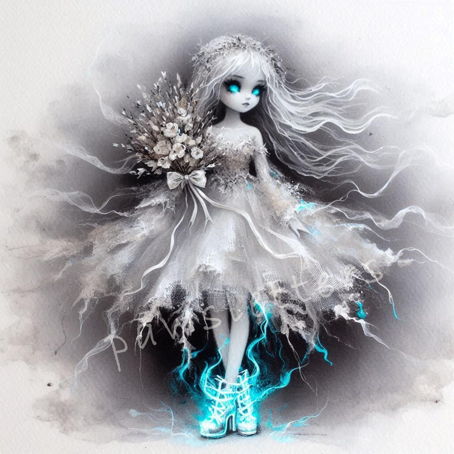 Ghost Bride Doll Clip Art 10 High Res Watercolor Jpgs for Junk Journal ...