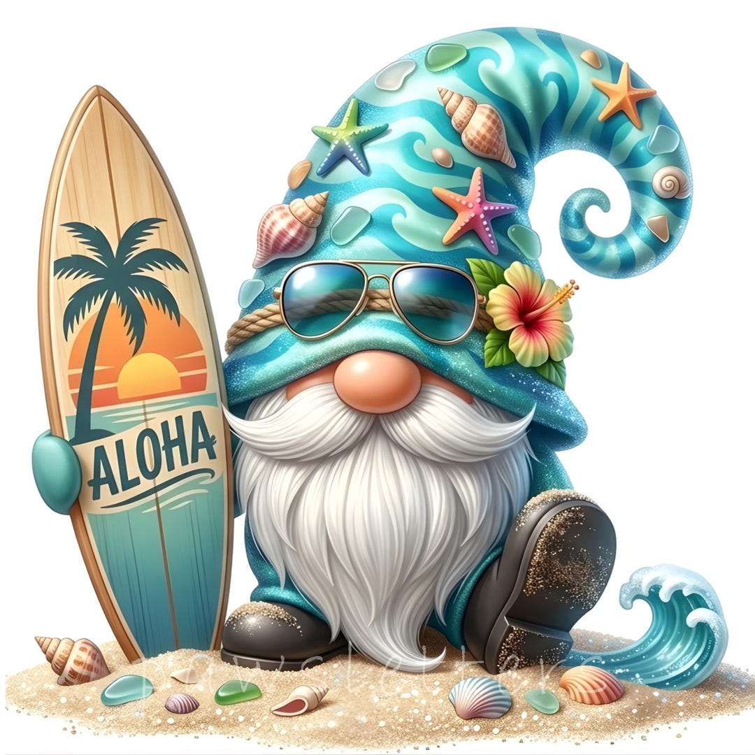 15 JPG Surfing Gnomes Clipart - Ocean Wave Gnomes Coastal Surf Decor ...