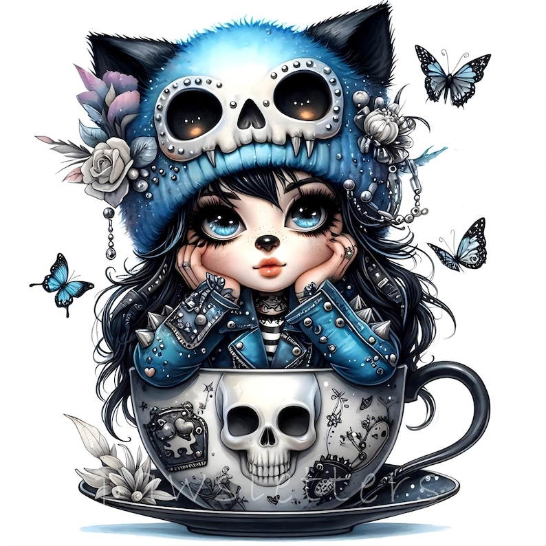 Edgy Tattoo Gnome Clipart: Goth Valentine Skull Graphics, Funky ...