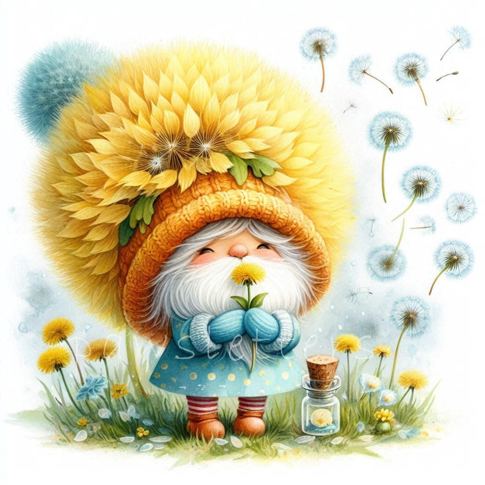 Dandelion Wish Gnome Clipart | Set of 10 | High Quality 300 DPI Jpegs ...
