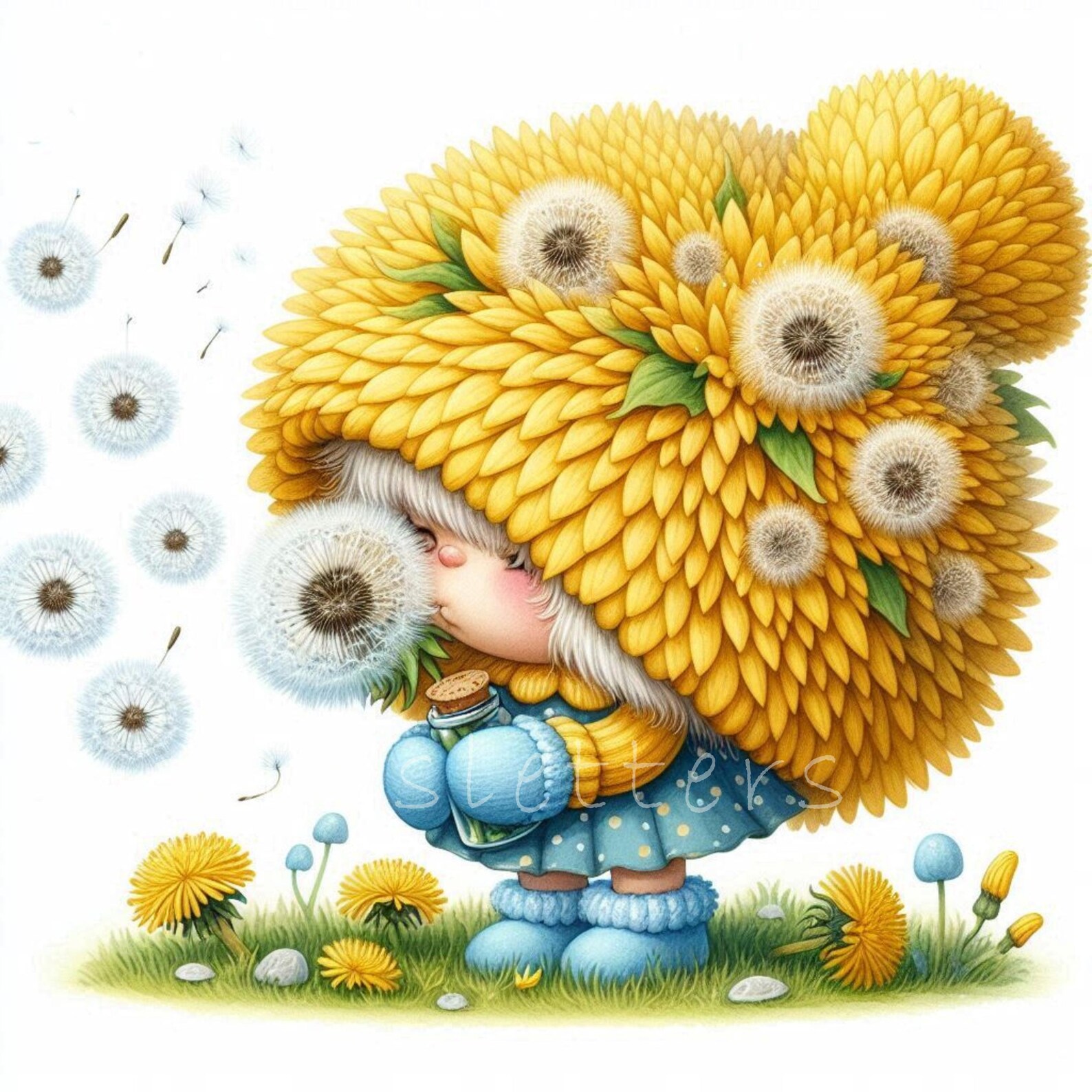 Dandelion Wish Gnome Clipart | Set of 10 | High Quality 300 DPI Jpegs ...