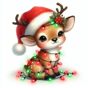 Christmas Reindeer Clipart 10 High Res Watercolor Jpgs Cute Winter ...