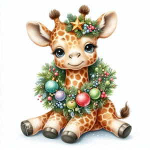 Christmas Giraffe Clipart 10 High Res Watercolor Jpgs Winter Animals ...