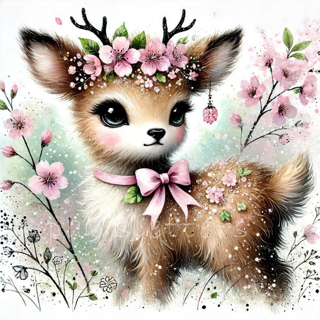 Spring Blossom Fawn Clipart | Set of 10 | High Quality 300 DPI Jpegs ...
