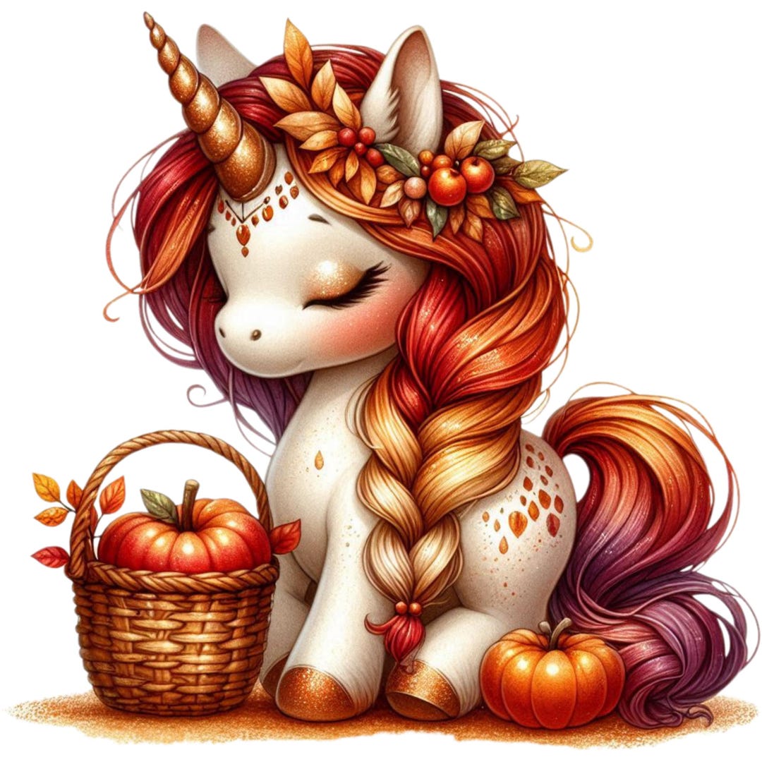 Hello Autumn Harvest Unicorn Clipart | Set of 10 Pngs | Baby Unicorn ...