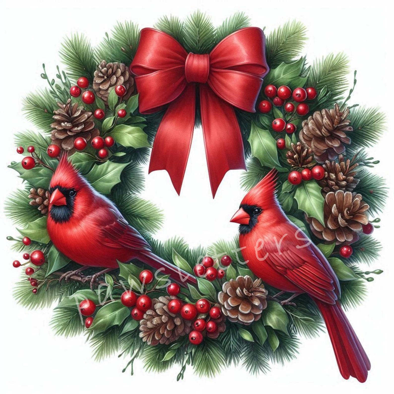Christmas Wreath With Cardinals Clipart 10 High Res Watercolor Jpgs ...