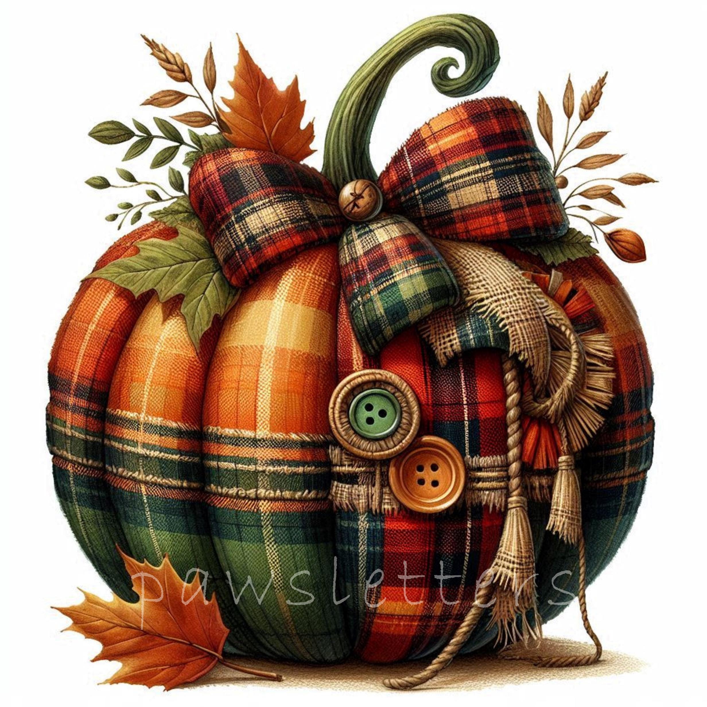 Plaid Pumpkin Clipart Set of 10 High Quality 300 DPI Jpegs Cottagecore ...