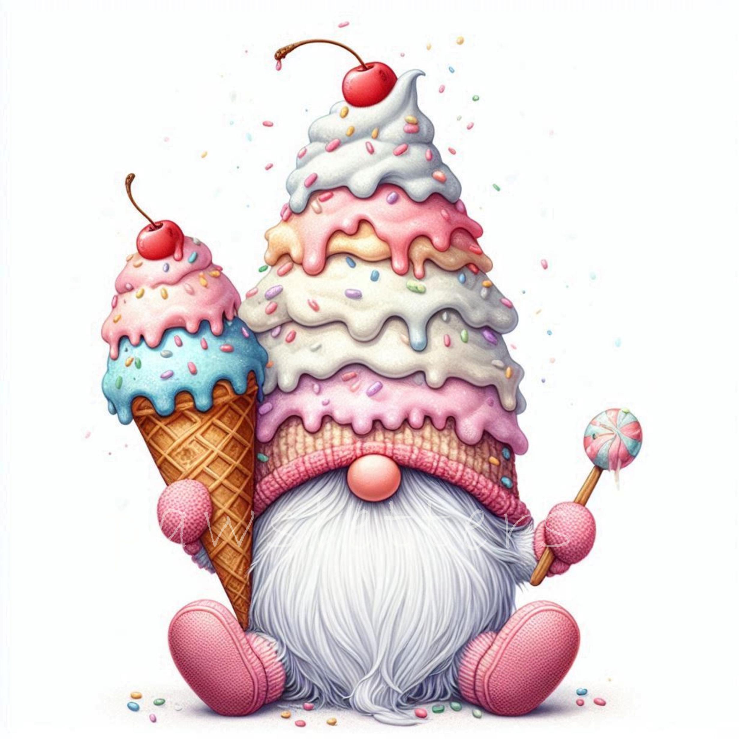 Ice Cream Gnome Clipart, 10 High Quality Jpgs, Watercolor Summer Gnome ...