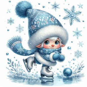 Ice Skating Gnome Clip Art 10 High Res Watercolor Jpgs for Junk Journal ...