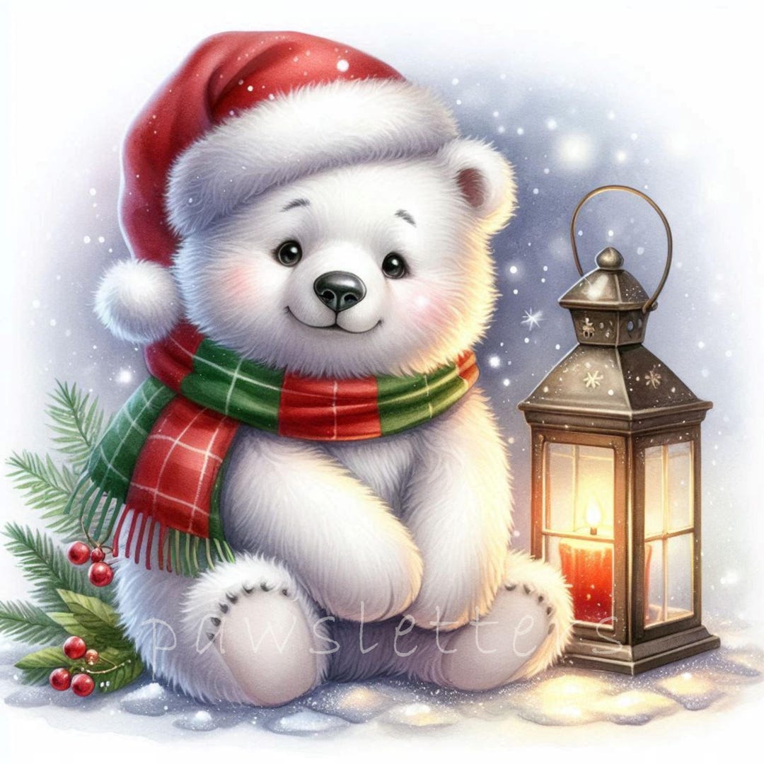 Christmas Polar Bear Clip Art 10 High Res Watercolor Jpgs for Junk ...