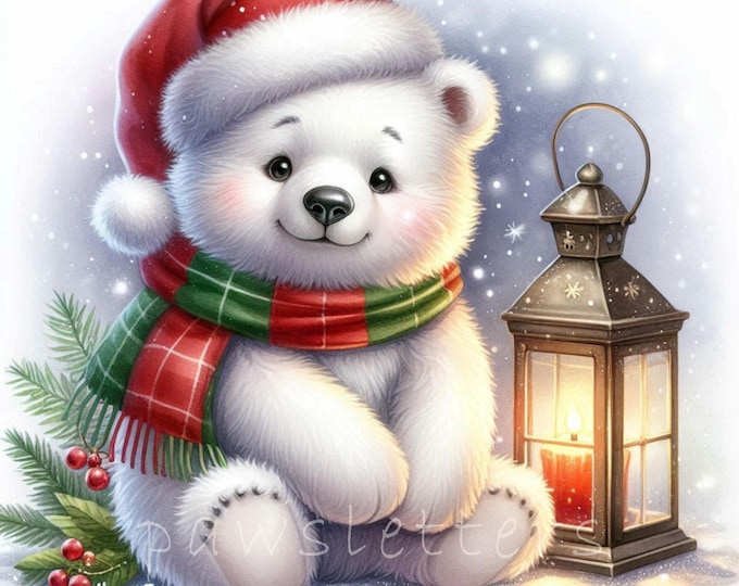 Cute Winter Polar Bear Clipart Bundle, Festive Watercolor Clip Art ...