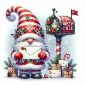 North Pole Mail Gnomes Clipart 10 High Res Watercolor Jpgs for Junk ...