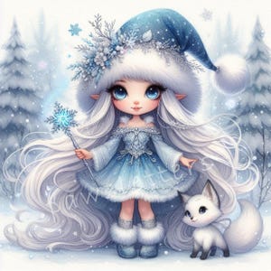 Snowflake Princess Gnomes Clipart 10 High Res Watercolor Jpgs Winter ...