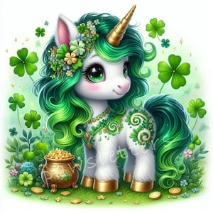 Saint Patrick's Day Clover Field Unicorn Clipart, Set of 10 High ...