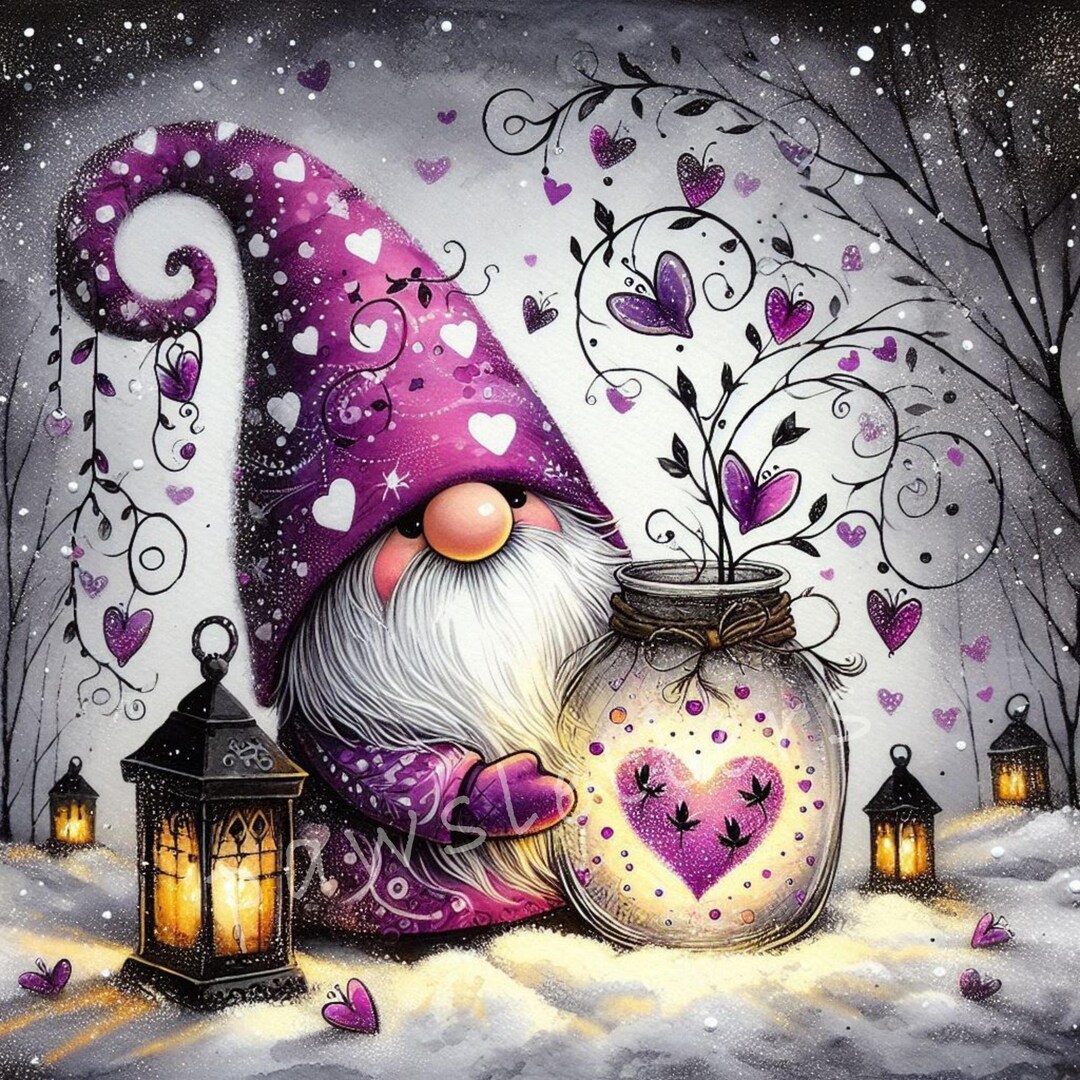 Enchanted Heart Gnome Clipart | 10 High Res Watercolor Jpgs | Whimsy ...