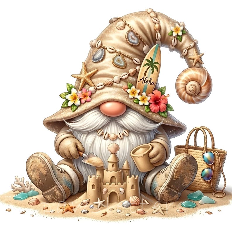 12 JPG Whimsical Boho Floral Summer Gnome Clipart - Watercolor Beach ...