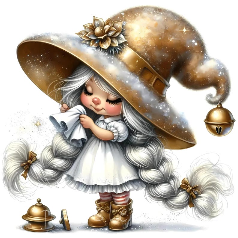 Christmas Bell Gnome Clipart, 10 High Res Watercolor Jpgs for Junk ...