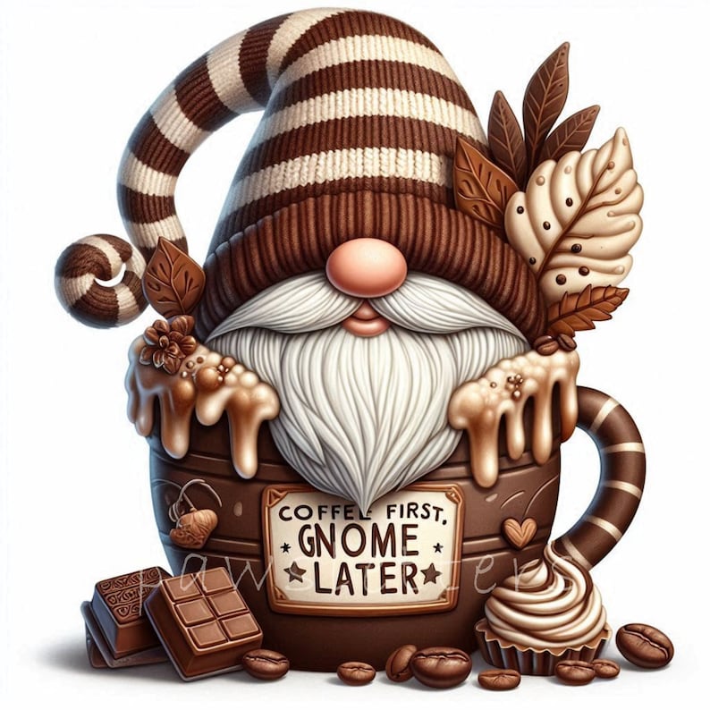 Chocolate Coffee Lover Gnome Clipart Set of 10 High Quality 300 DPI ...