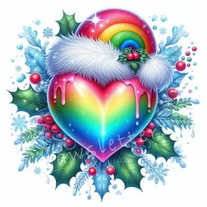 Winter Christmas Rainbow Hearts Clipart | Set of 10 | High Quality 300 ...