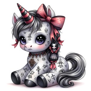Cursed Doll Unicorn Clipart Bundle 10 High Res Jpgs, Watercolor Cute ...