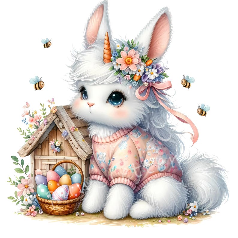 Watercolor Bunny Unicorn Clipart, Easter Spring Animals (10 JPG) - Etsy