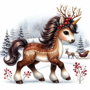 Christmas Reindeer Unicorn Clipart 10 High Res Watercolor Jpgs for Junk ...