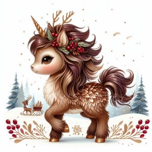 Christmas Reindeer Unicorn Clipart 10 High Res Watercolor Jpgs for Junk ...