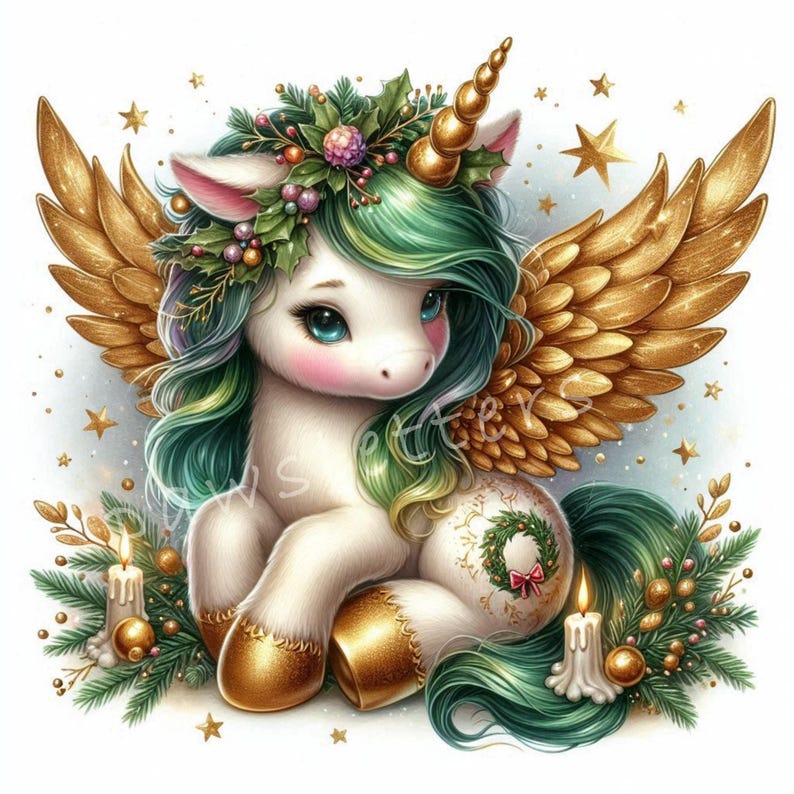 Yuletide Spirit Unicorn Clipart 10 High Res Watercolor Jpgs, Junk ...